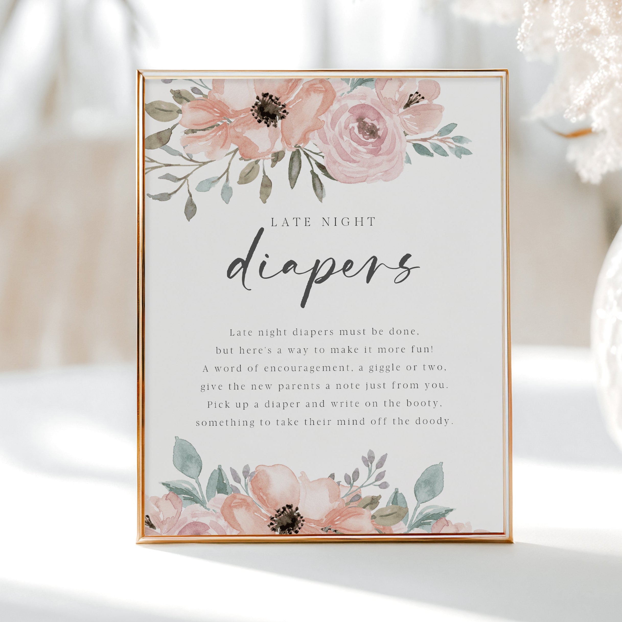 Floral Late Night Diapers Sign | Forever Your Prints